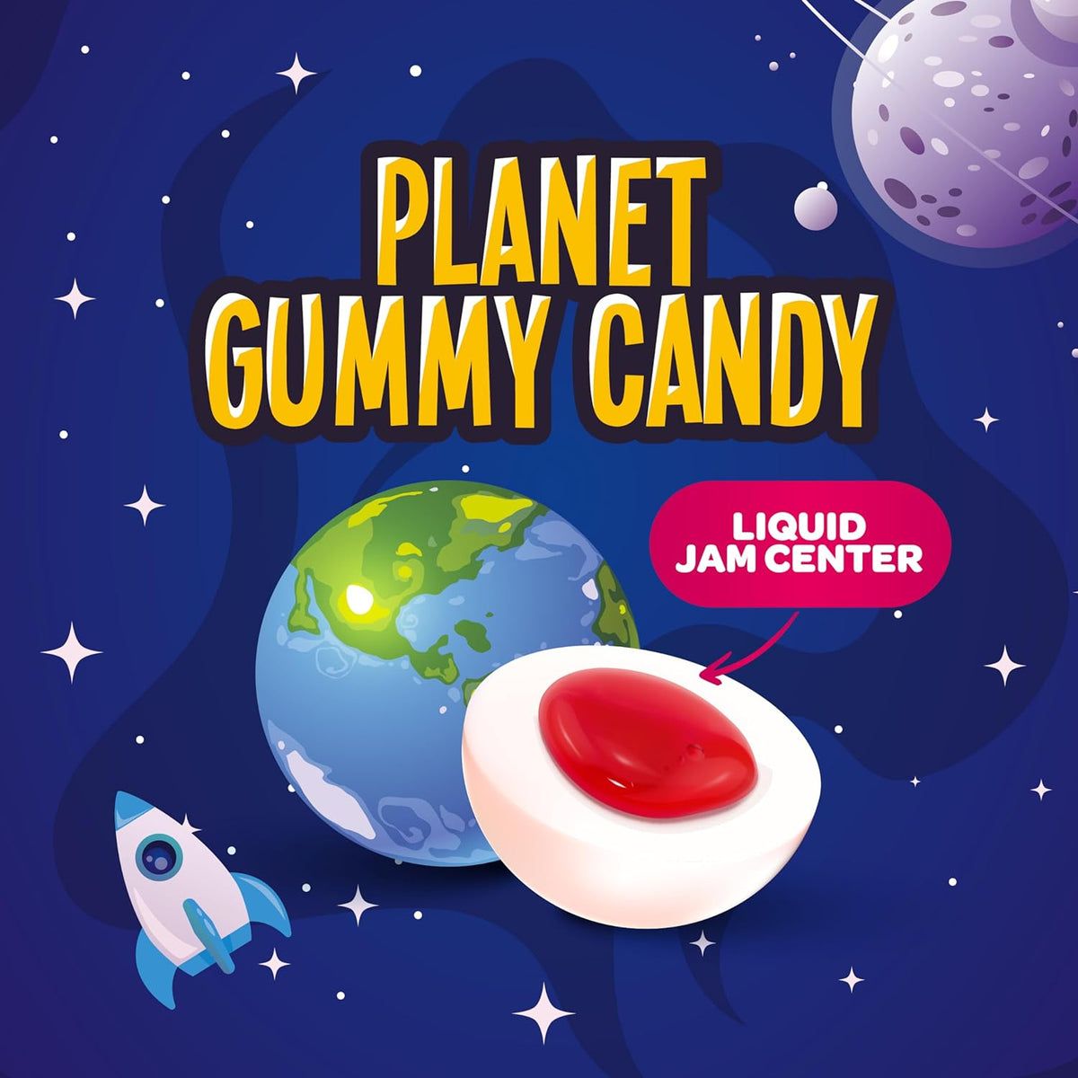 Funtasty Planets Gummy Balls Candy with Jam Center, Bubblegum Flavor ...