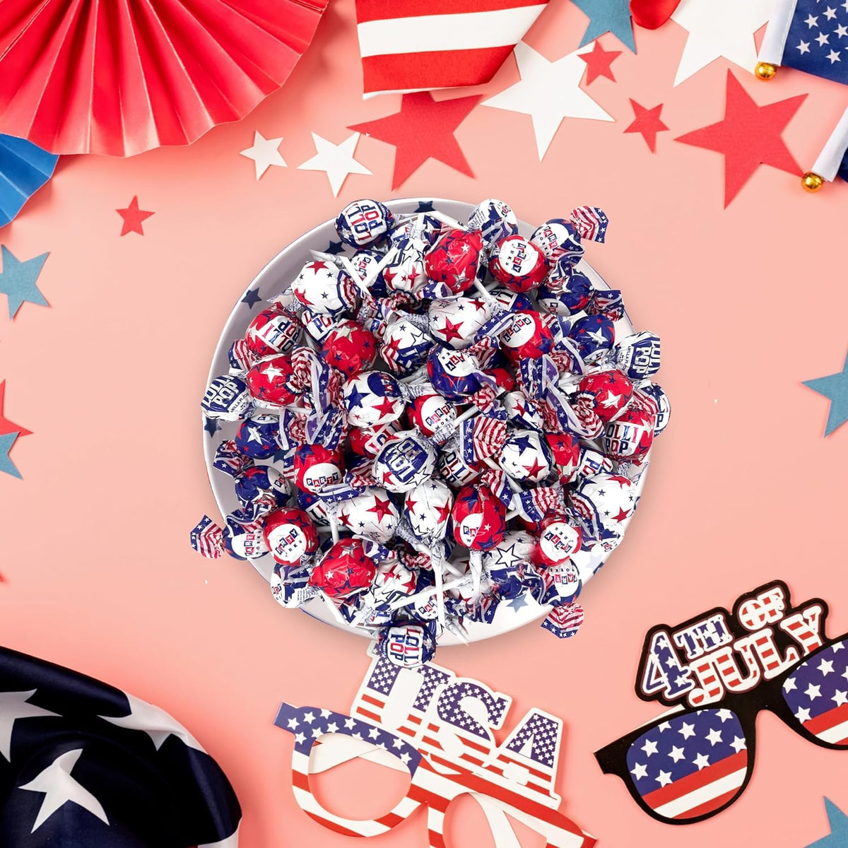 Patriotic Lollipops, July 4th Pops, USA Flag Colors Candy - Cherry, Va ...