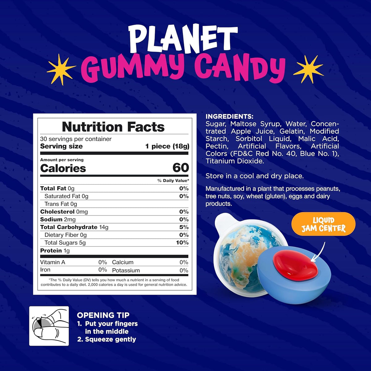 Funtasty Earth Planet Gummy Balls Candy with Jam Center, 19-Ounce Jar ...