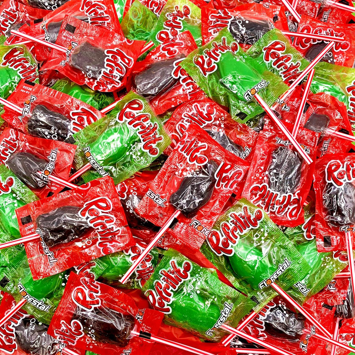 Cola Bottles-Shaped Lollipops Candy, Cola Flavor in Green and Red Wrap ...